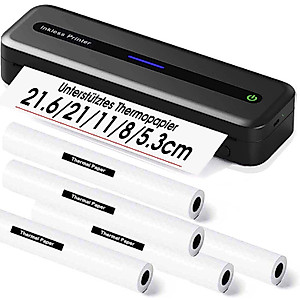 Zoolion 1 Wireless Portable Printer & 5 Thermal Paper Rolls 8.5"x11"