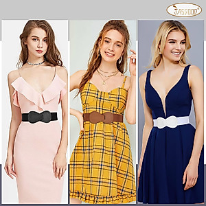 JASGOOD Women Stretchy Belt for Dresses Vintage Elastic Wide Waist Belt, D-Black+White+Brown