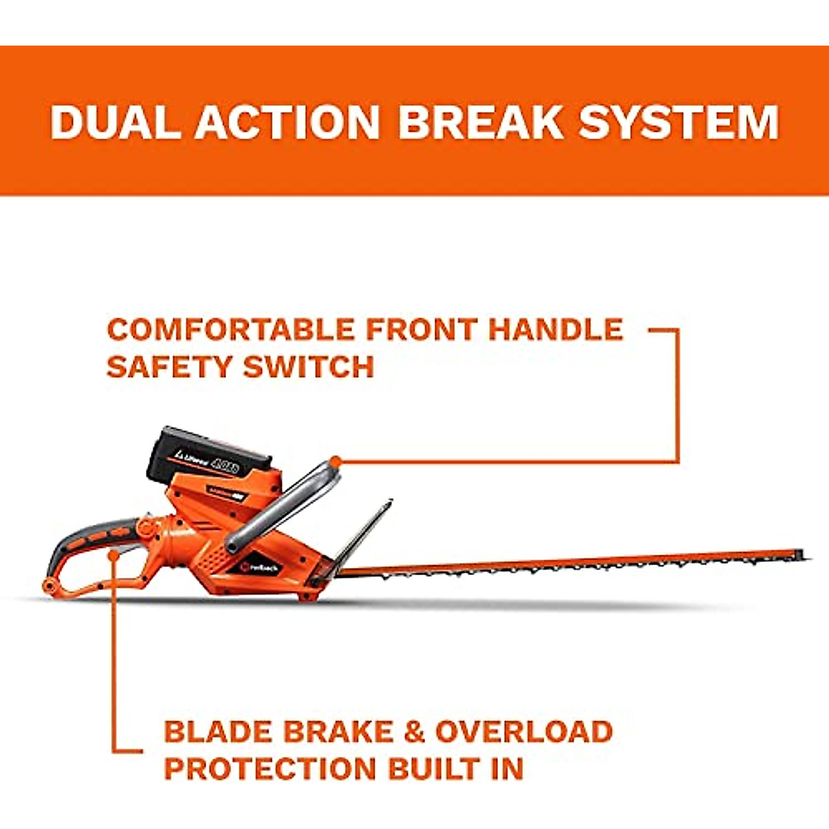 Redback 40V Hedge Trimmer Cordless Bush Trimmer with 1300 RPM Maneuverable 40V Battery Operated Hedge Trimmer Gardening Tools for Cutting and Pruning Shrubs W/ 2Ah Battery Charger