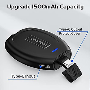 SHENMZ Mini Emergency Power Pod, [1500mAh] Keychain Portable Charger, Ultra-Compact External Fast Charging Power Bank Battery Pack Compatible for Android Phone-Black