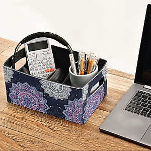 Emelivor Blue Mandala Storage Basket Bins Set (2pcs) Felt Collapsible Storage Bins with Fabric Rectangle Baskets for Organizing for Office Bedroom Closet Babies Nursery