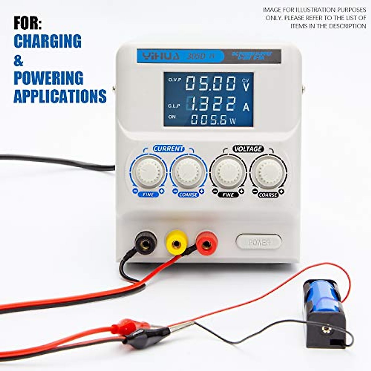 YIHUA 305D-IV Regulated Variable DC Lab Power Supply 0-5A 0-30V Low Noise Bench Switch Mode Power Supply with Alligator Clips, High Precision for R&D, Labs, Laptops, Phone Repair & Electronic DIY