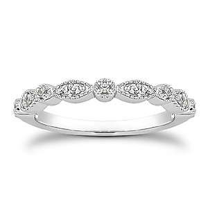 espere Milgrain Marquise & Round Cubic Zirconia Half Eternity Ring Stacking Infinity Wedding Band Sterling Silver Rings Rhodium Plated Size 7