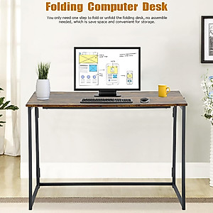 PayLessHere 42 Inch Folding Desk, Foldable Computer Desk for Small Spaces,Space Saving Computer Table Writing Workstation for Home Office,Easy Assembly,Vintage