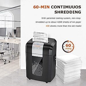 Bonsaii 14 Sheet Paper Shredder for Office, 60-Mins Cross-Cut P-4 Level Paper Shredder Shreddable Document/Mails/CDs/Credit Cards with 4.2 Gal Pullout Basket, Jam Proof & 4 Casters(3S16 Upgrade)