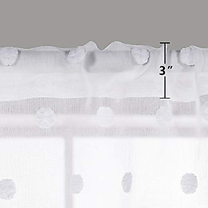 White Valances for Kitchen Rod Pocket Farmhouse Boho Country Decor Lace Pom Dot Design Pattern Textured Curtain Toppers Cute Sheer Valances for Windows Living Room Girls Bedroom Bathroom 18 Length