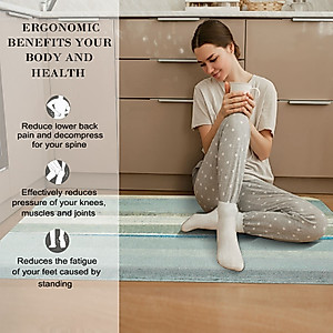 RYANZA 2 Pieces Kitchen Rugs, Abstract Anti Fatigue Non Slip Cushioned Blue and Grey Stripe Art Painting Comfort Indoor Floor Mat Runner Rug Set for Laundry Office Sink Bathroom (17"x48"+17"x24")