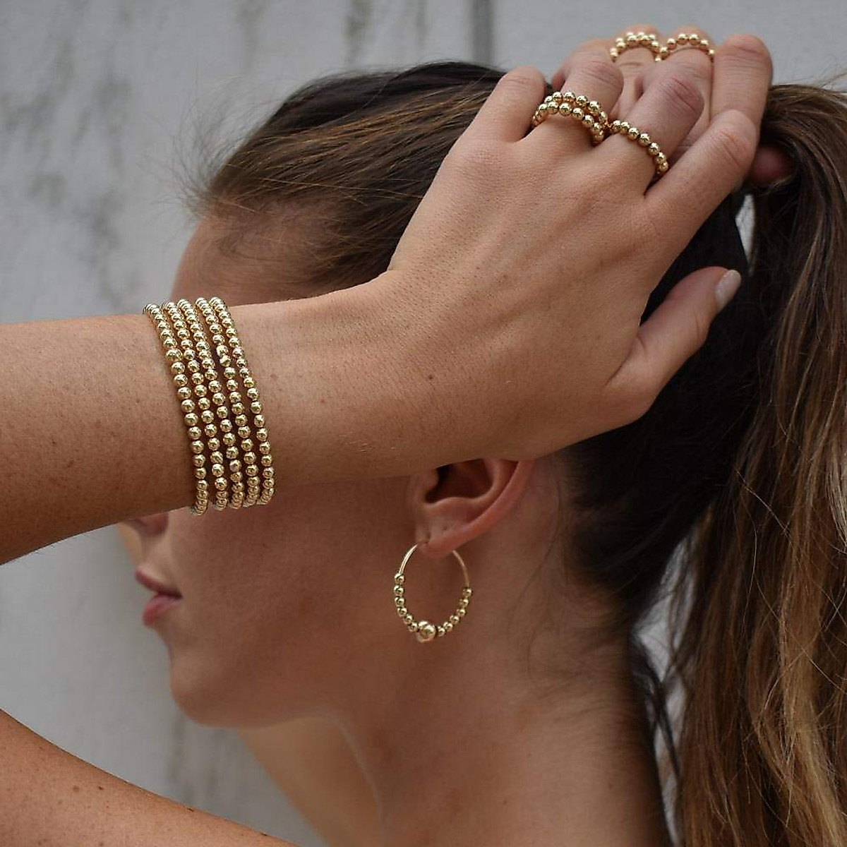 ARATLENCH Beaded Bracelet Link Chain Bracelet Set for Women Stack Stretch Beads Bracelets Minimlist Paperclip Figaro Link Chain for Women(gold bracelet set)