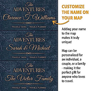 Holy Cow Canvas Personalized Push Pin World Travel Map with Pins, Gold & Navy World Map Pin Board, Push Pin Travel Map World on Canvas, Push Pin Map to Track Travels, Pin Map of World (Rolled 40"x24")