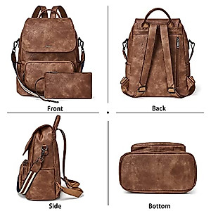 Shrrie Backpack Purse for Women Fashion PU Leather Backpack Purse Designer Travel Backpack Ladies Satchel Shoulder Bag with Wristlet