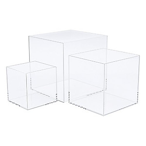 Cliselda 3pcs Clear Acrylic Display Boxes, Acrylic Cube Stand Risers Showcase, Acrylic Display Case for Collectibles Action Figures Toys (5 Sided Acrylic Box)