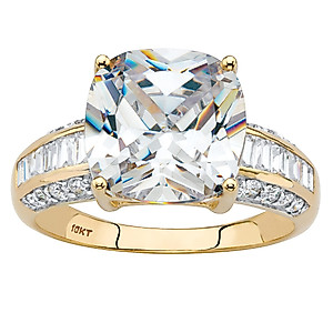 PalmBeach Jewelry 10K White or Yellow Gold Cushion Cut Cubic Zirconia Engagement Ring Size 8