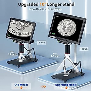 TOMLOV DM201 Pro HDMI Digital Microscope 1200X,10 Inch Stand Included, 7" LCD Digital Microscope,16MP Coin Micro Soldering Microscope with Screen, Windows/Mac OS/TV Compatible,32GB