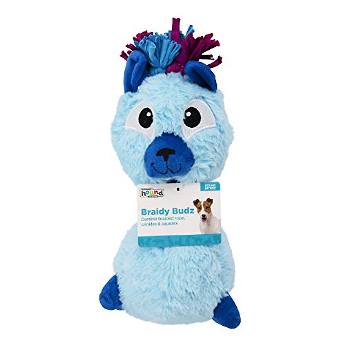 Outward Hound Braidy Budz Blue Llama Dog Toy - Cozy Plush Outside with Twisted Braided Jersey Inside, Small
