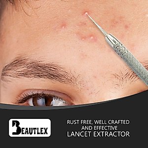 Lancet for Facial Milia Remover and Whitehead Extractor. Double Ended Angled Circle Loop & Sharp Needle Pimple Popper Tool. Dermatologists recommended Design and Comes with Synthetic Leather Storage