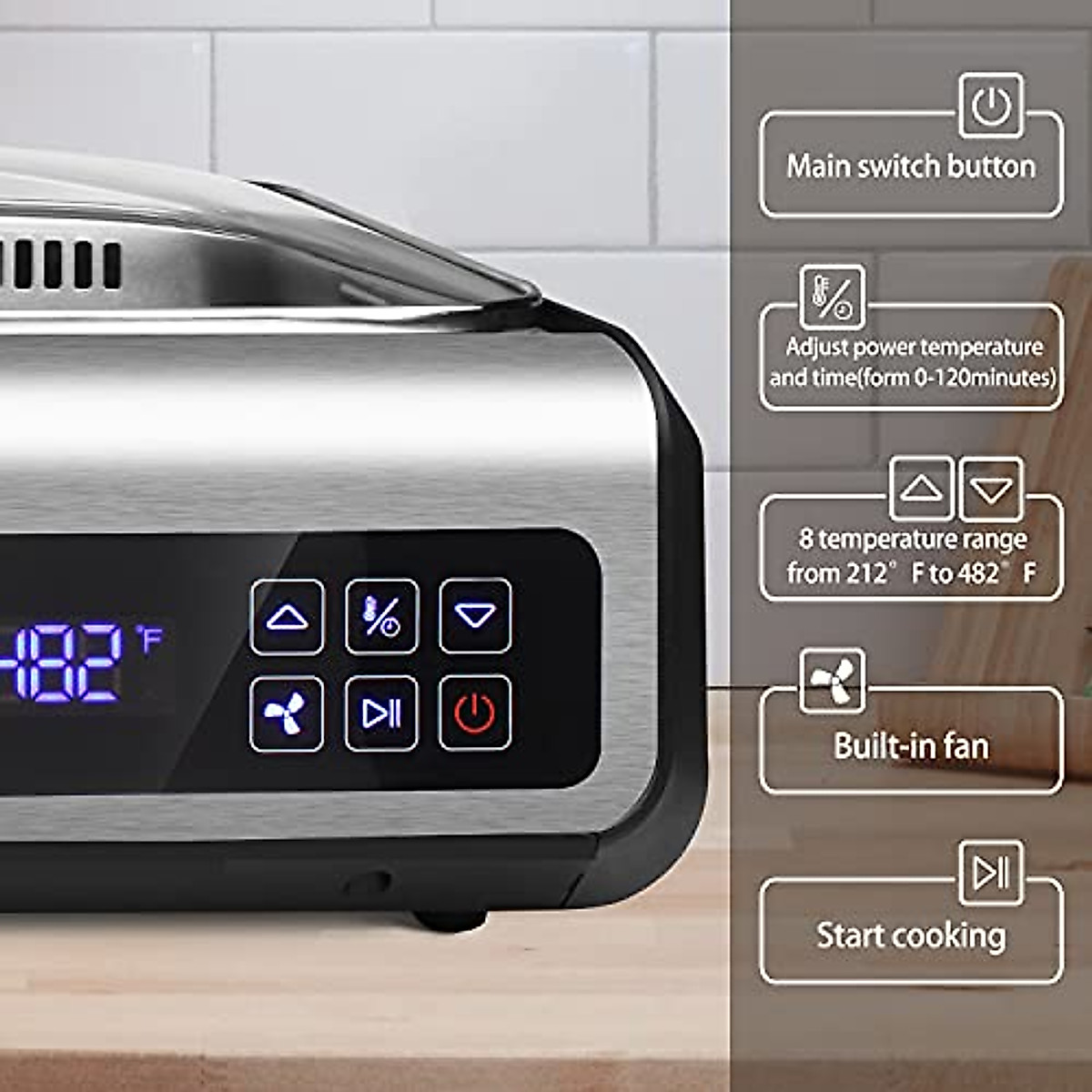 800R double Indoor Smokeless Grill Techwood 1500W Electric Grill with Tempered Glass Lid & LED Smart Control Panel, 8-Level Control Korean BBQ Grill, Red