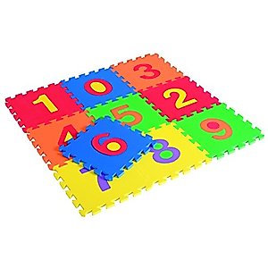 Kids Play Mat - Numbers And Animals Foam Floor Matt - 10 Interlocking Pieces To Develop Children's Motor Skills And Color Recognition