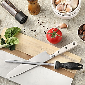 Knife Sharpener Rod, Little Cook 12 inch Knife Sharpening Steel, Knife Sharpening Rod with Ergonomic PP Handle (black)