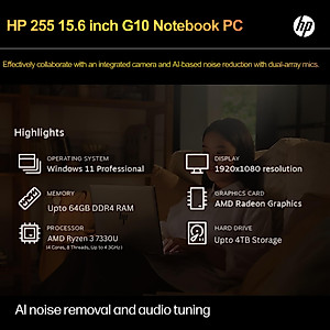 HP 255 G10 Laptop for Home or Work, 16GB RAM, 1TB SSD, 15.6" Full HD, Ryzen 3 7330U (Beat Intel i5-1135G7), HDMI, USB-C, Windows 11 Pro, Business and Fun Ready