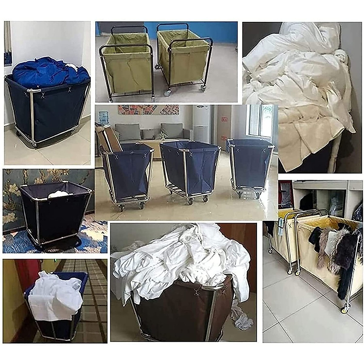 Large Stainless Steel Laundry Cart with Wheels,Basket Bulk Truck Commercial, Stainless Steel Heavy Duty Rolling Laundry Cart for Industrial/Home/Hotel