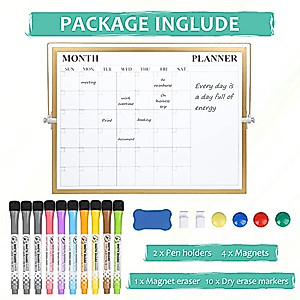 White Board, Jorking Dry Erase Calendar 16’’x12” Magnetic Desktop Whiteboard with Stand, Monthly whiteboard for wall Portable Double-Sided Dry Erase Board for Kitchen, Office, School, Gift idea,Golden