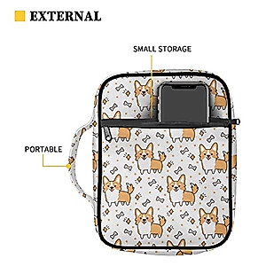 Tongluoye Corgi Dog Pattern Bible Covers for Women Teen Girls Cute White Bible Case for Church School Party Bones Bible Carrier with Hand Strap and Zip Pockets Durable Handbags for Study Items