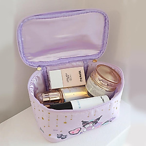 Ku-ro-mi Travel Cosmetic Bag PU Travel Toiletry Bag Makeup Accessories Mirror, Large Capacity Cartoon Cosmetic Pouch Makeup Bag with Zipper, Storage Bags Makeup Pouch for Women Girls