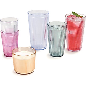 Carlisle FoodService Products Crystalon Stack-All Stackable Tumbler Plastic Tumbler with Ribbed Texture for Restaurants, Catering, Kitchens, Plastic, 8.4 Ounces, Clear