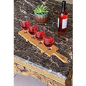 Steven Patrick Wine Tasting Kit – 4 Acrylic Wine Glasses and Wooden Serving Paddle – this Wine Flight Tasting Set is ideal for a Wine Party or Paddle Board Wine Tasting