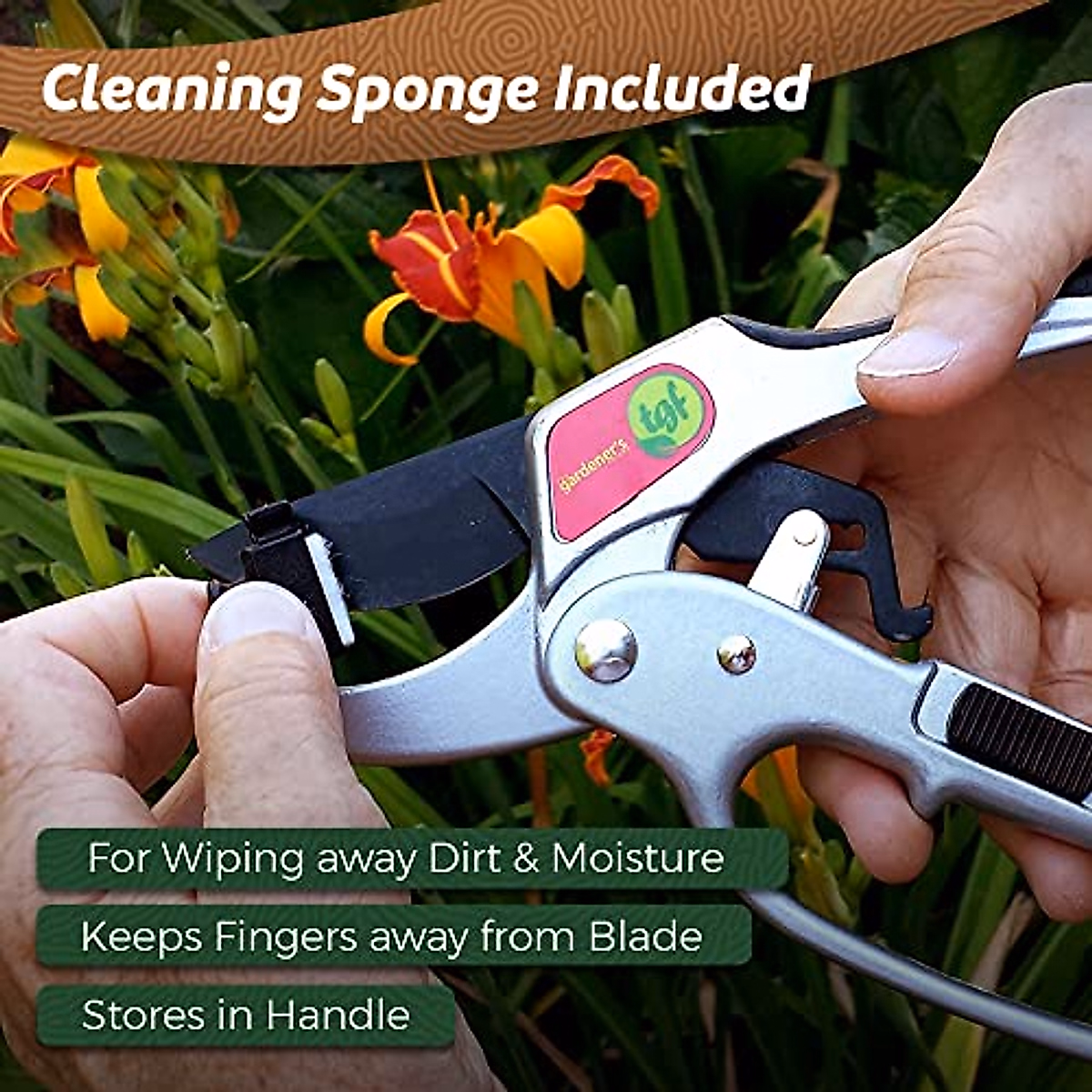 Ratchet Pruning Shears Gardening Tool – Anvil Pruner Garden Shears with Assisted Action – Ratchet Pruners for Gardening with Heavy-Duty, Nonstick Steel Blade – Garden Tools by The Gardener's Friend