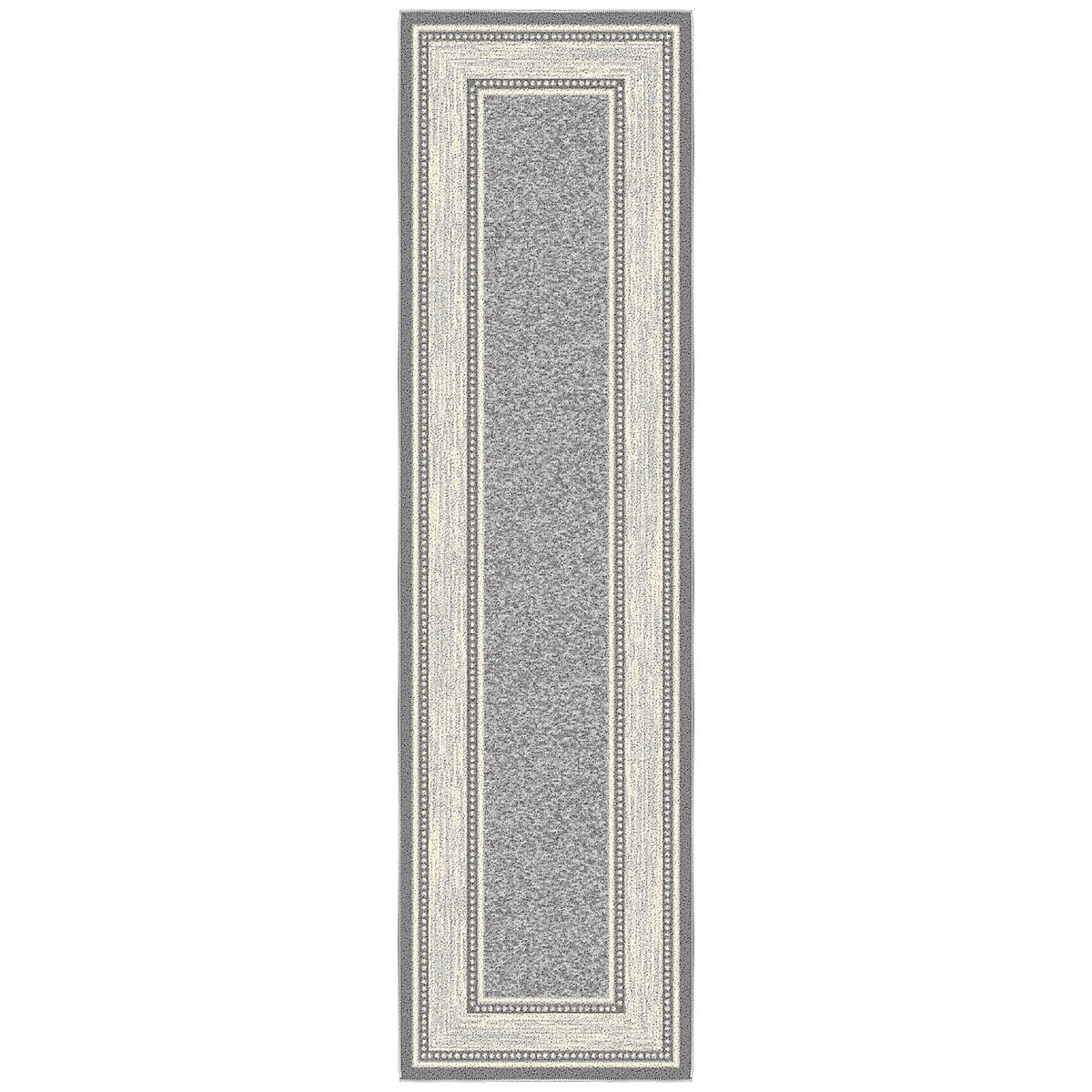 Ottomanson Ottohome Non-Slip Rubberback Bordered Design 2x7 Indoor Runner Rug, 1'10" x 7', Light Gray