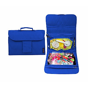 Yazzii Trifold Craft Project Case - Sewing and Craft Supplies Storage Tote, Travel Organizer Bag with Clear Pockets and Handle for Knitting, Crochet, Sewing Accessories - Royal Blue