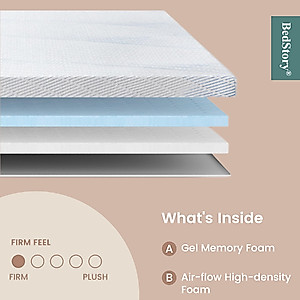 BedStory 3 Inch Firm Mattress Topper Twin Size, Extra Firm Memory Foam Bed Topper for Pain Relief, Cooling Gel Infused High-Density Mattress Pad, Skin-Friendly Non-Slip Cover, CertiPUR-US Certified