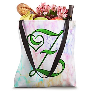 Green Heart Letter Z Vein Rainbow Paint Tie Dye Initial Name Tote Bag
