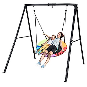 Trekassy 440lbs Swing Set with 40 Inch Saucer Tree Swing, Swivel and Heavy Duty A-Frame Metal Swing Stand (Multicolor)