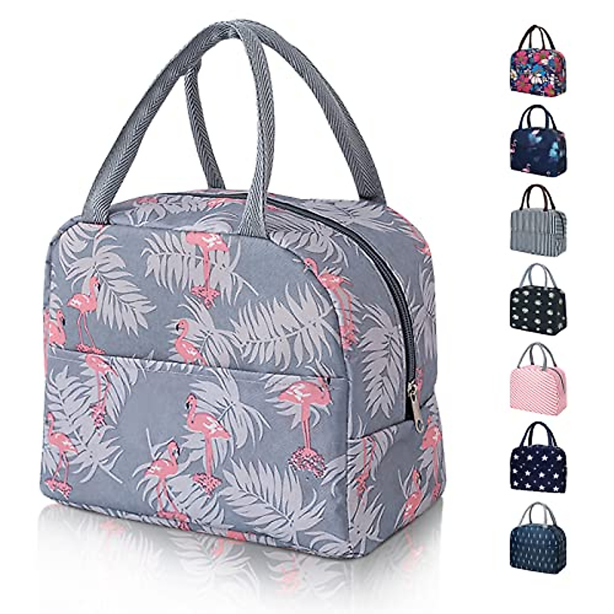 WOOMADA Insulated Lunch Bag for Women Men Reusable Waterproof Lunch Box Cooler Tote Bag with Pockets for Office Work, Picnic, Travel (flamingo)