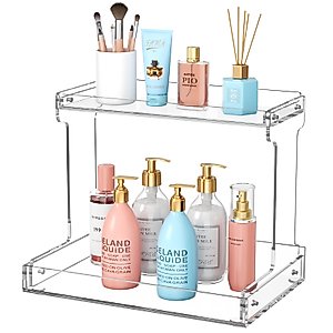 AITEE 2-Tier Bathroom Counter Organizer Acrylic Bathroom Countertop Organizer Clear Bathroom Organizer Shelf Vanity Tray Cosmetic Skincare Home Storage Organization for Bathroom Kitchen Bedroom