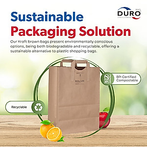 Duro 70# Large Brown Paper Bags with Handles Bulk 50 Count, 12 x 7 x 17 Inches, Blank Brown Grocery Bags with Handles, Paper Sacks for Recycling