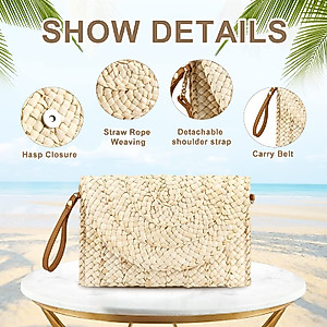 Rkrouco Women's Straw Clutch Summer Beach Bags Crossbody Straw Bag Woven Purse with Bag Strap
