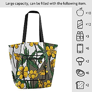 Sinestour Buttercup Anemone Flowers Reusable Grocery Bags Foldable Heavy Duty Shopping Tote Bag for Women with Pouch Eco Friendly Washable for Supermarket Gift