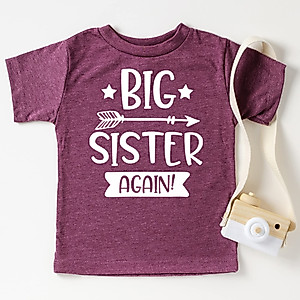 Arrow Big Sister Again Sibling Announcement Shirts for Baby and Toddler Girls Sibling Outfits Vintage Burgundy Shirt
