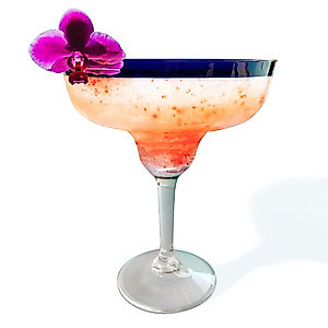 Lily's Home Unbreakable Acrylic Margarita Glasses with Colored Rim, Made of Shatterproof Plastic and Ideal for Indoor and Outdoor Use, Reusable, Crystal Clear (14 oz. Each, Set of 4)