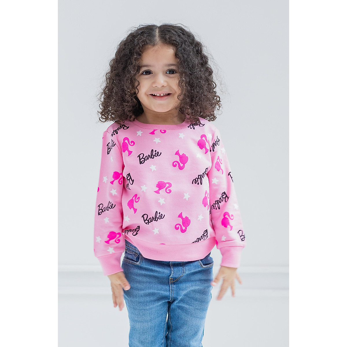 Barbie Little Girls French Terry Pullover Sweatshirt Pink 6-6X