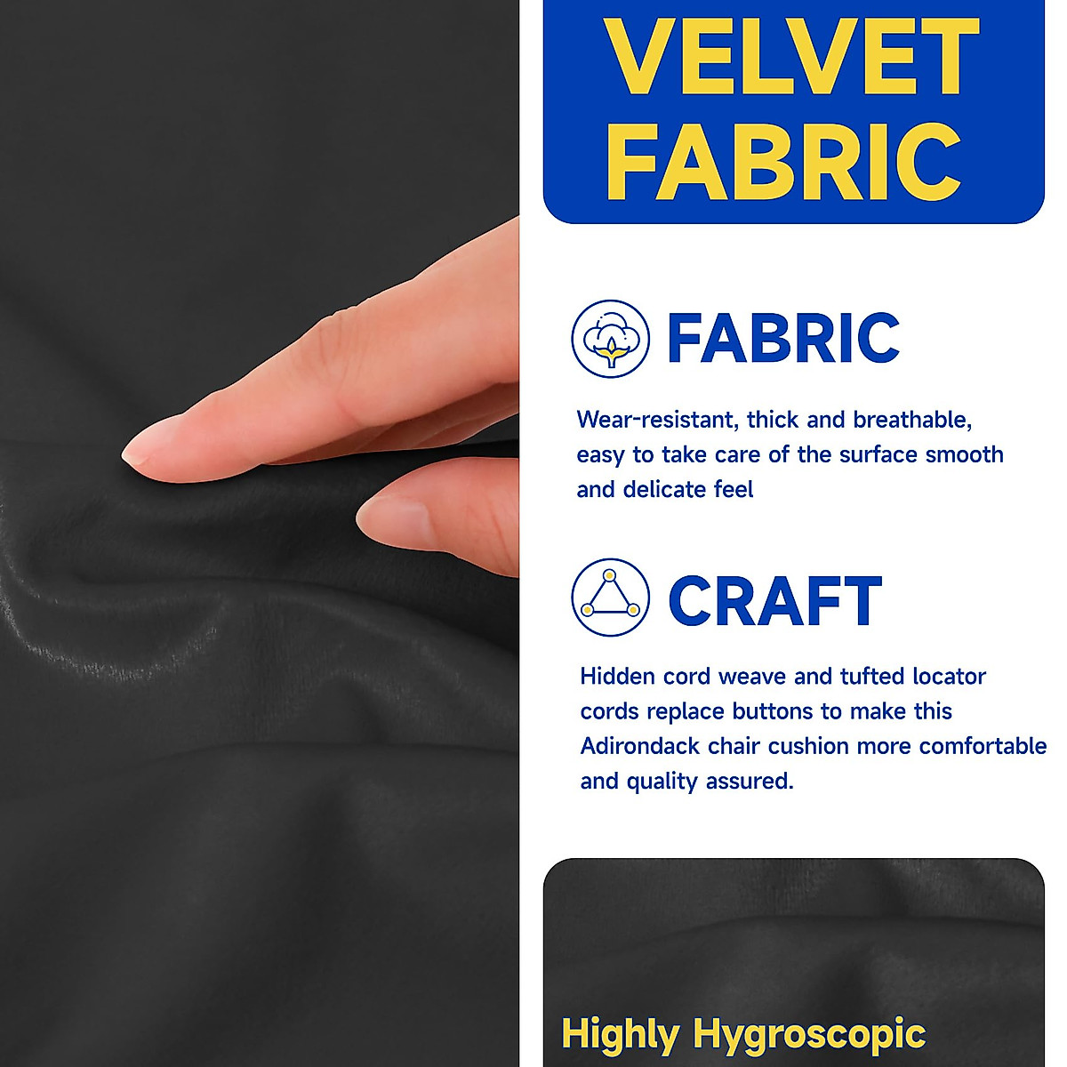 ROFIELTY Rocking Chair Cushion. Padded Tufted Rocking Chair Cushions Indoor. Double Non-Slip Delicate Tufted Rocking Chair Cushion. (Night Black, 42X18X3)