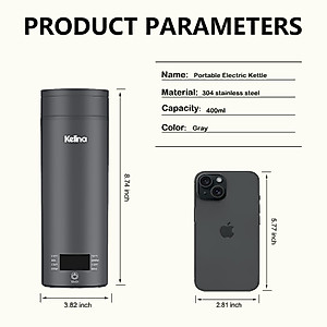 Kelina Portable Travel Electric Kettle 400ML Small Hot Water Boiler with LCD Display,Mini Heater for Boiling Water, Tea Coffee Kettle with 4 Temperature Settings,Gray