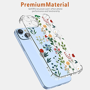 KOARWVC Case for Nothing Phone 2 Case, A065 with HD Screen Protectors, Clear with Design TPU Shock Absorption Slim Garden Floral Pattern Protective Back Cover Cases for Nothing Phone 2 Spring Floral