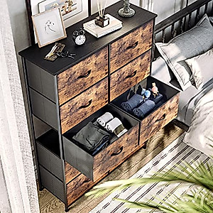 YITAHOME 10 Drawers Dresser - Fabric Storage Tower Organizer Unit for Bedroom, Living Room, Hallway, Closets - Sturdy Steel Frame, Wooden Top & Easy Pull Fabric Bins (Rustic Brown) (MAYIH0000272MA)