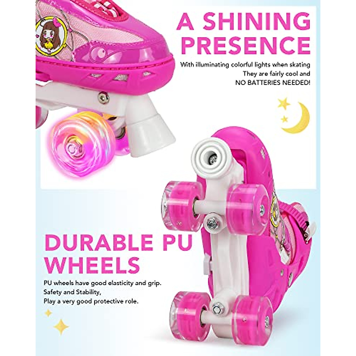 M-GRO Adjustable Skates for Kids, 8-Wheeled Skates for Kids,rollerskates Girl and Boys，Adjustable Size Suitable for Indoor and Outdoor use