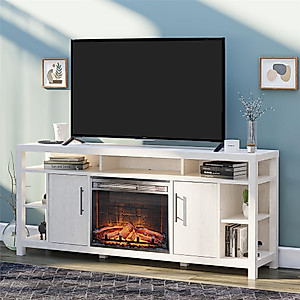 Ameriwood Home Garrick Electric Fireplace Console for TVs up to 75", Ivory Oak