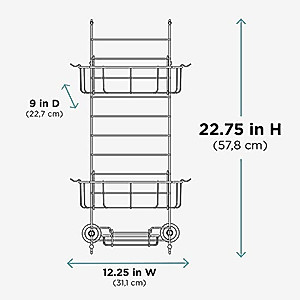 Zenna Home Hanging Shower Caddy, Over the Door, Rust Resistant, with 2 Storage Baskets, Soap Dish, Razor Holders and Hooks, Bathroom or Kitchen Shelf Organizer, No Drilling, Chrome